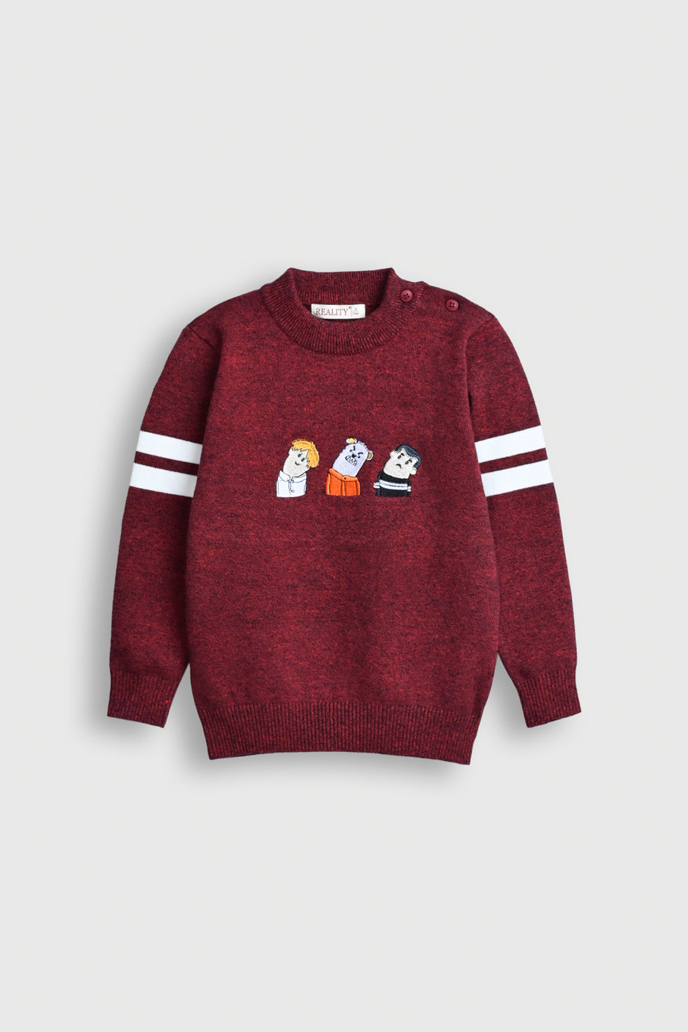 Kids' Maroon Sweater with Cartoon Patch – Reality
